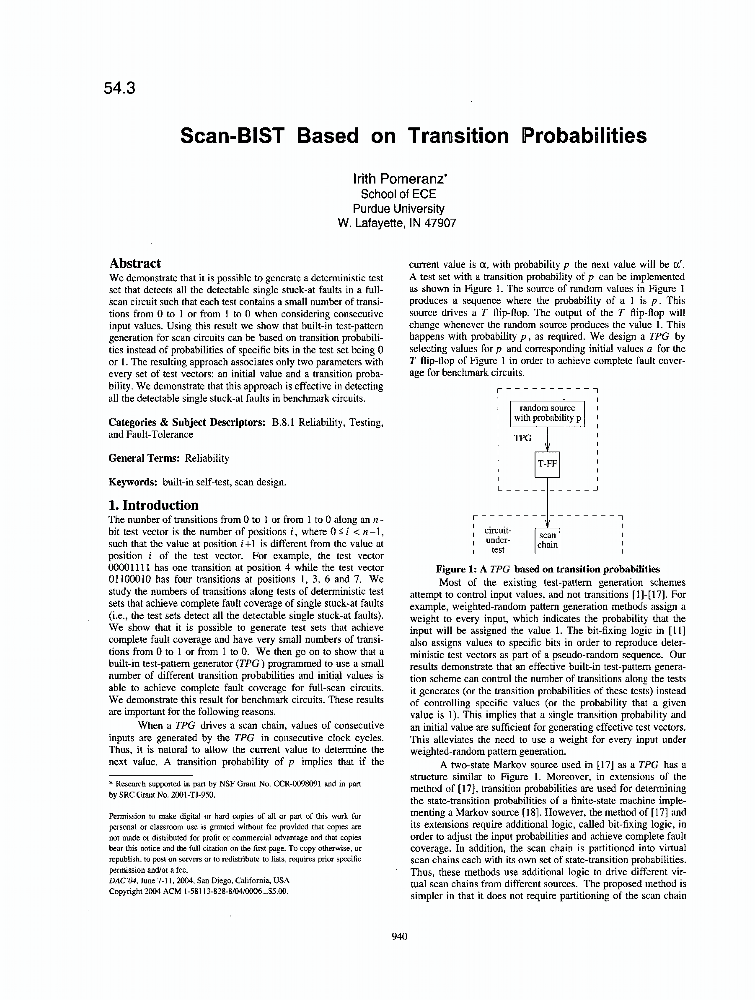 Scan-BIST based on transition probabilities | IEEE Conference Publication | IEEE Xplore