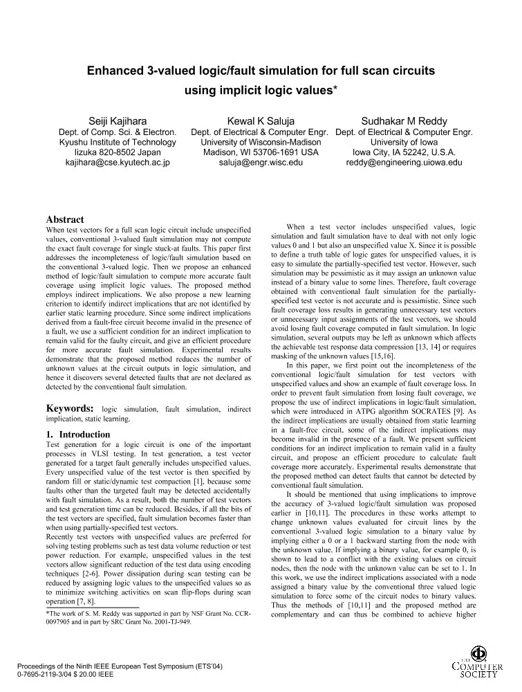 Enhanced 3-valued logic/fault simulation for full scan circuits using ...