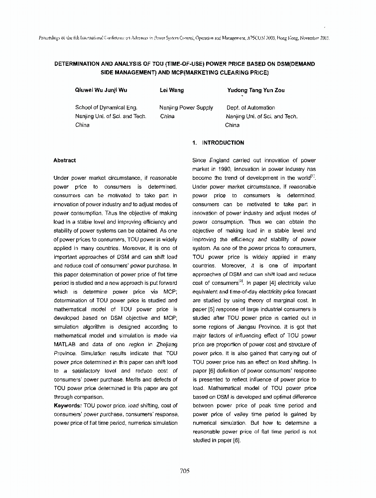 Determination and analysis of TOU (time-of-use) power price based on ...