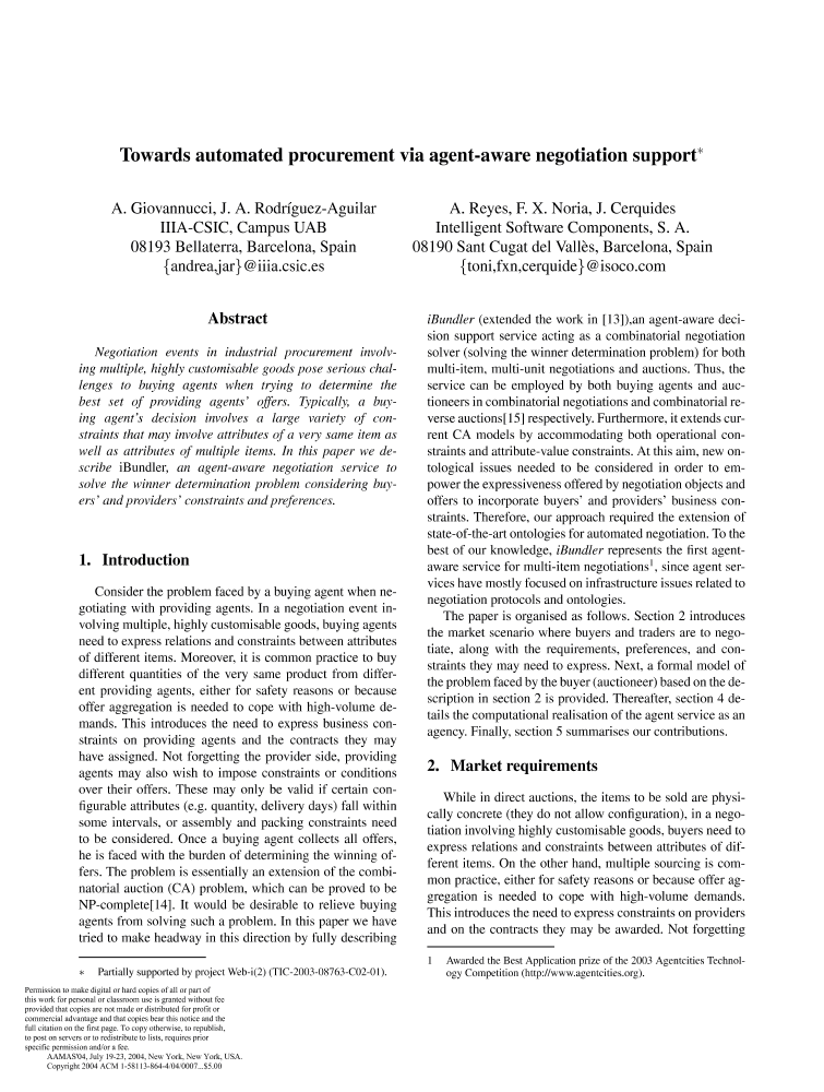 Towards automated procurement via agent-aware negotiation support ...