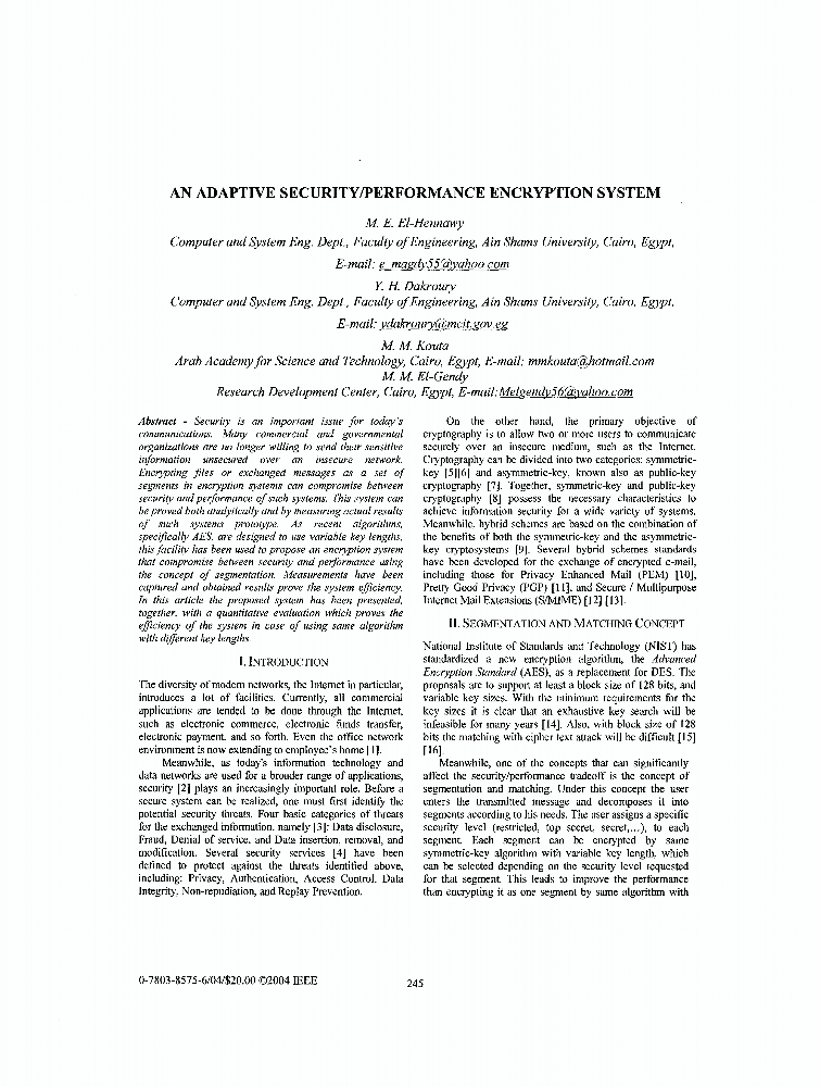 An adaptive security/performance encryption system | IEEE Conference ...