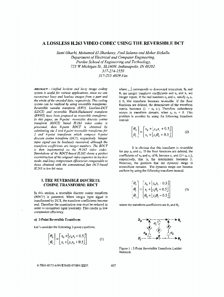 A lossless H.263 video codec using the reversible DCT | IEEE Conference ...