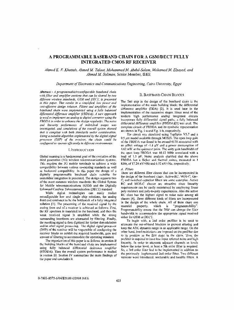 A programmable baseband chain for a GSM/DECT fully integrated CMOS RF ...
