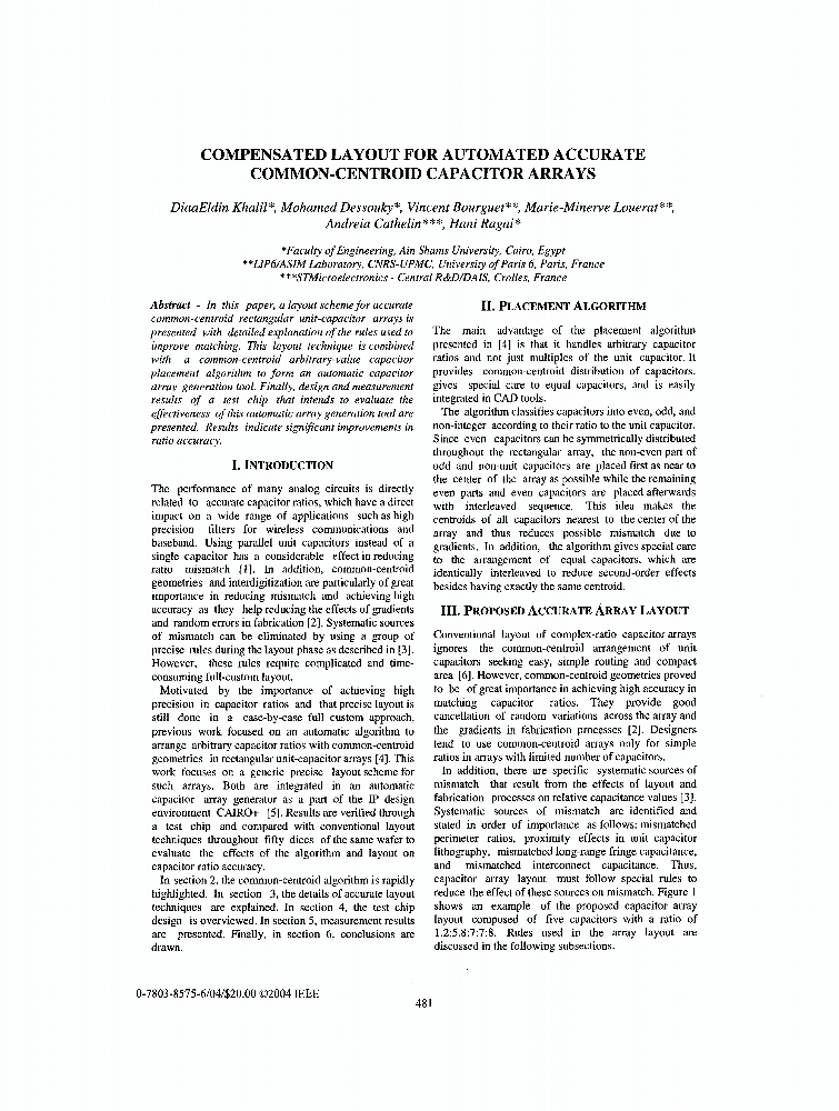 Compensated layout for automated accurate common-centroid capacitor ...