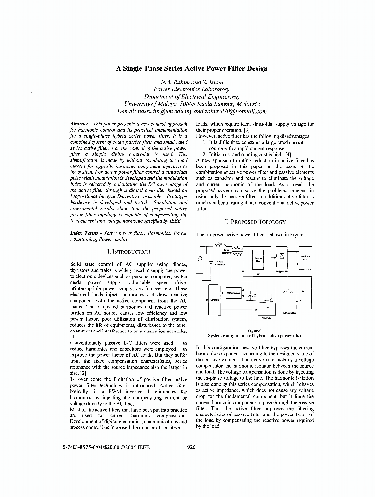 A single-phase series active power filter design | IEEE Conference ...