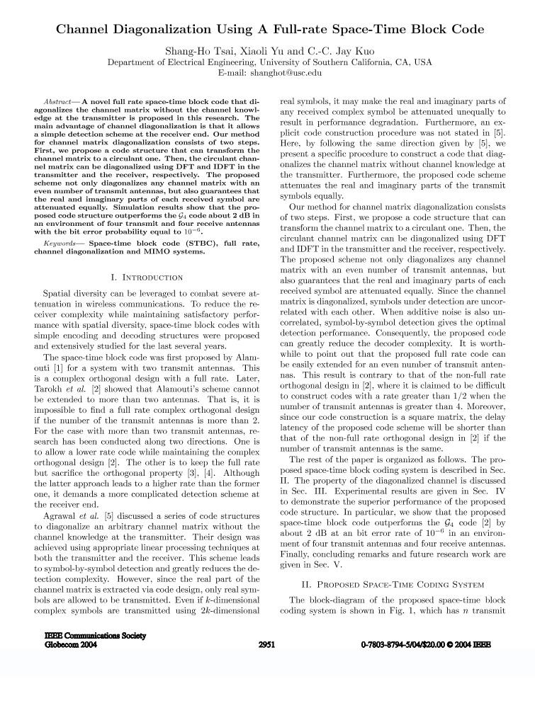 Channel diagonalization using a full-rate space-time block code | IEEE Conference Publication ...