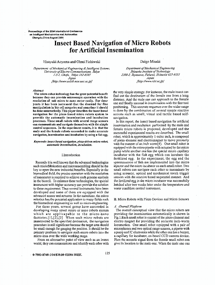 Insect based navigation of micro robots for artificial insemination ...