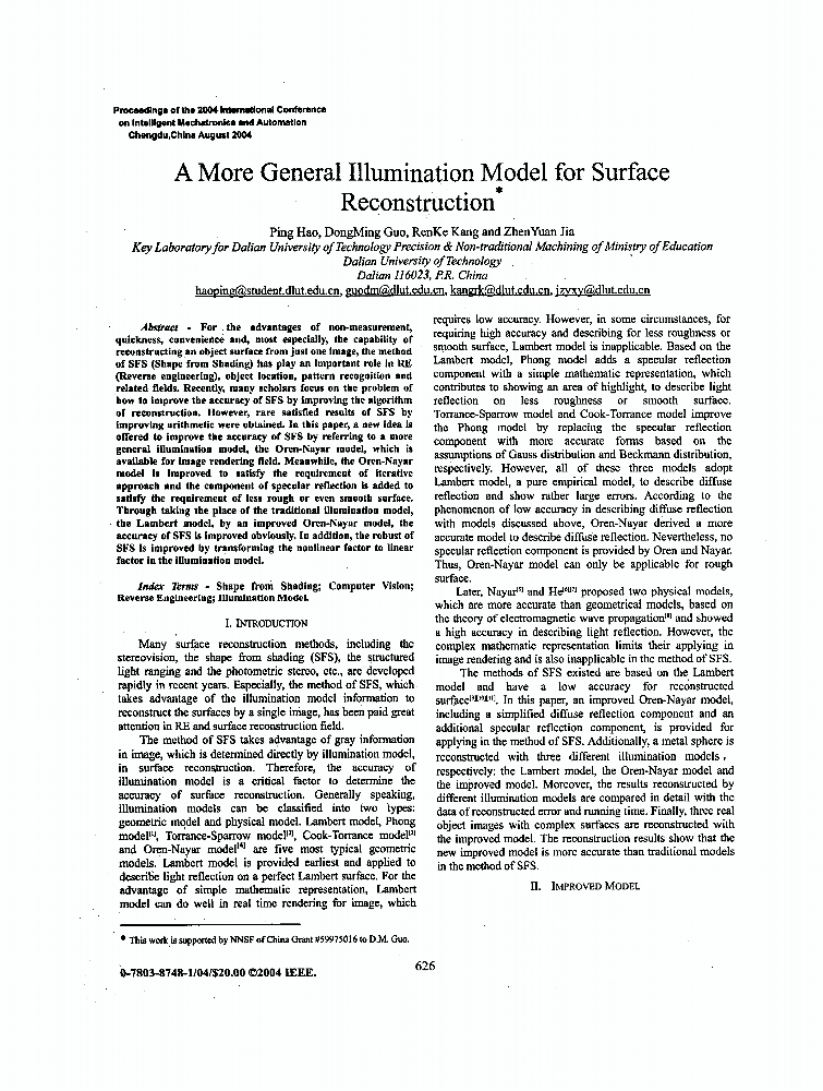 A more general illumination model for surface reconstruction | IEEE ...