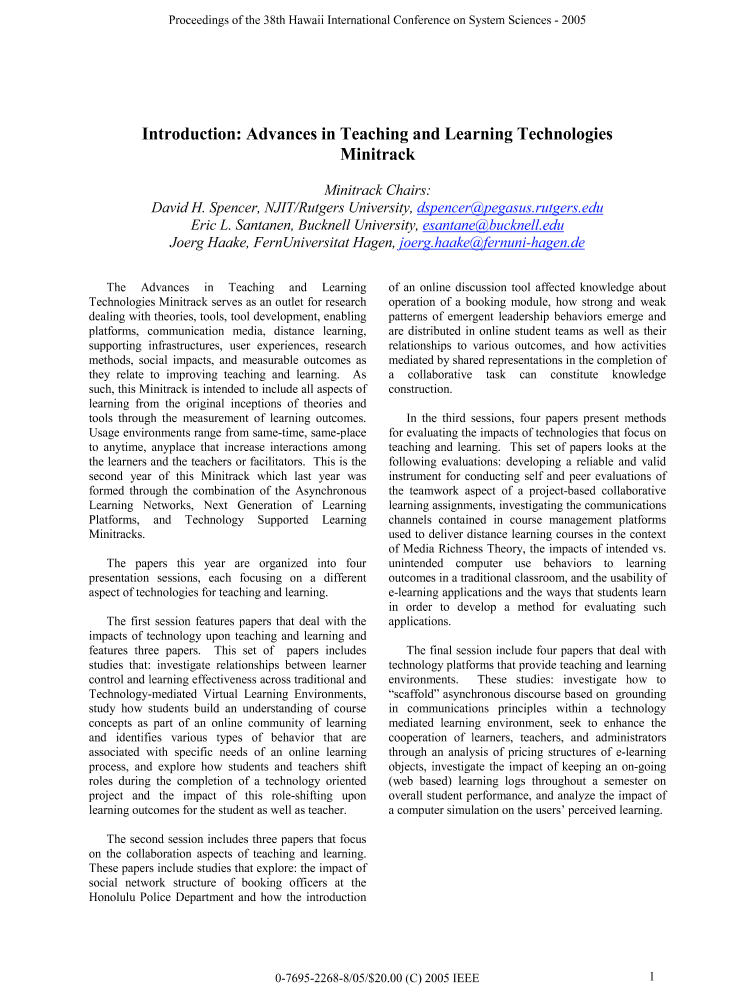 Introduction: Advances in Teaching and Learning Technologies Minitrack ...