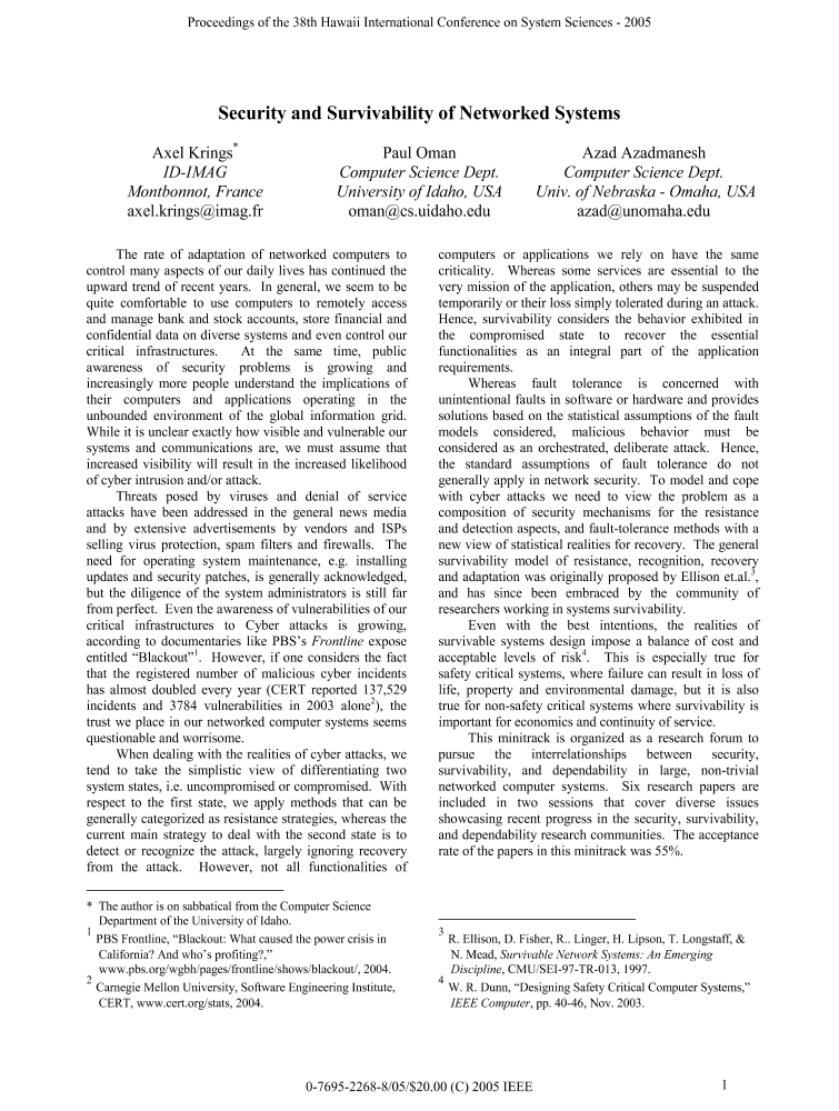 Security and Survivability of Networked Systems | IEEE Conference ...