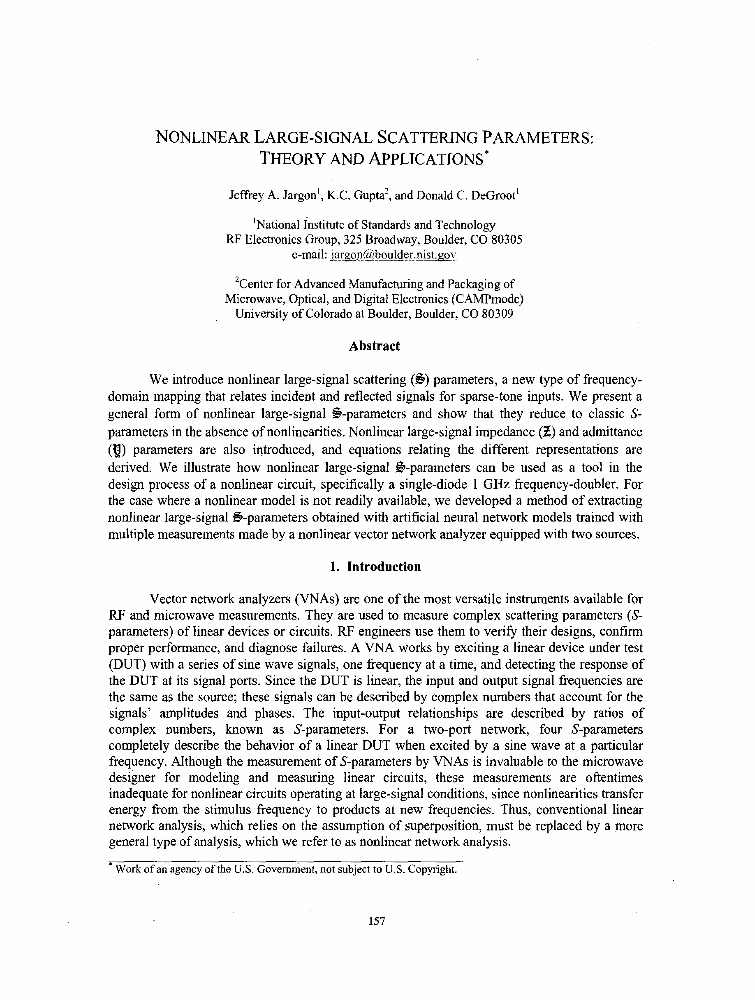 Nonlinear large-signal scattering parameters: theory and applications ...