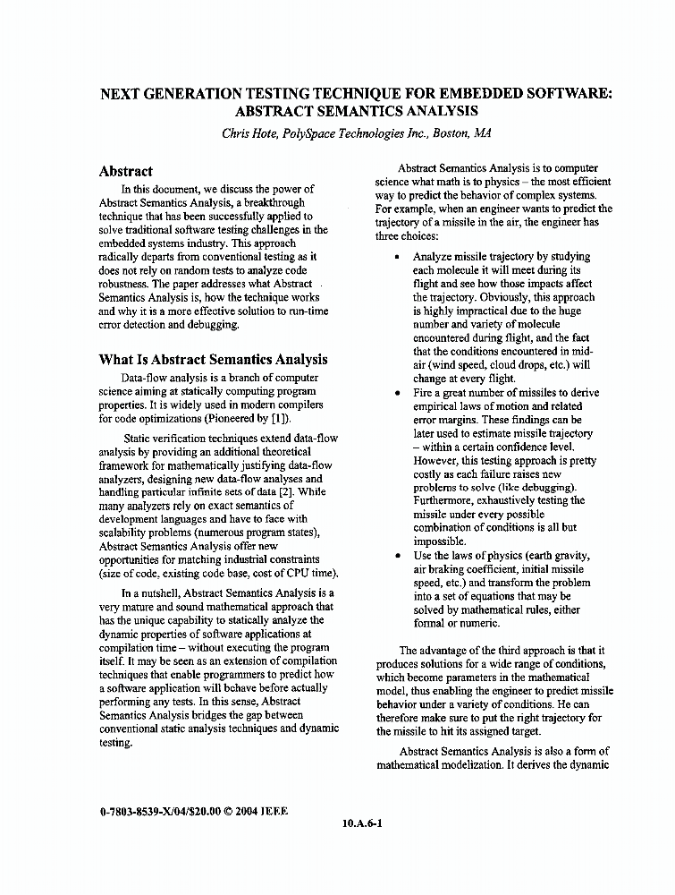 Next generation testing tecrnique for embedded software: abstract ...