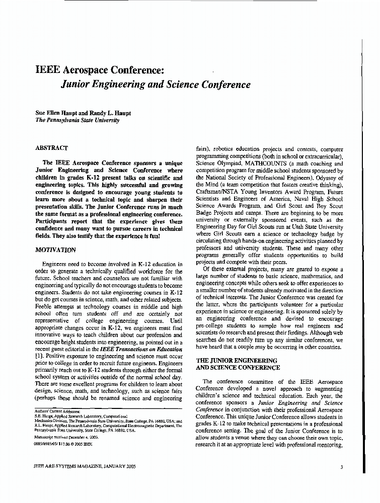 Junior engineering and science conference | IEEE Journals & Magazine ...