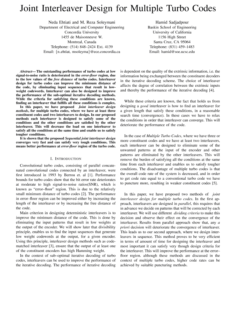 Joint interleaver design for multiple turbo codes | IEEE Conference ...