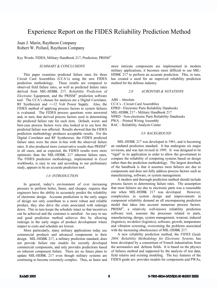 Experience report on the FIDES reliability prediction method | IEEE ...