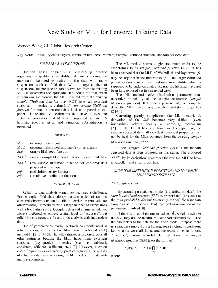 New study on MLE for censored lifetime data | IEEE Conference ...