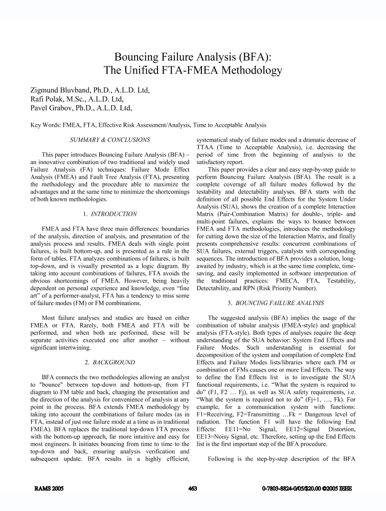 Bouncing failure analysis (BFA): the unified FTA-FMEA methodology ...