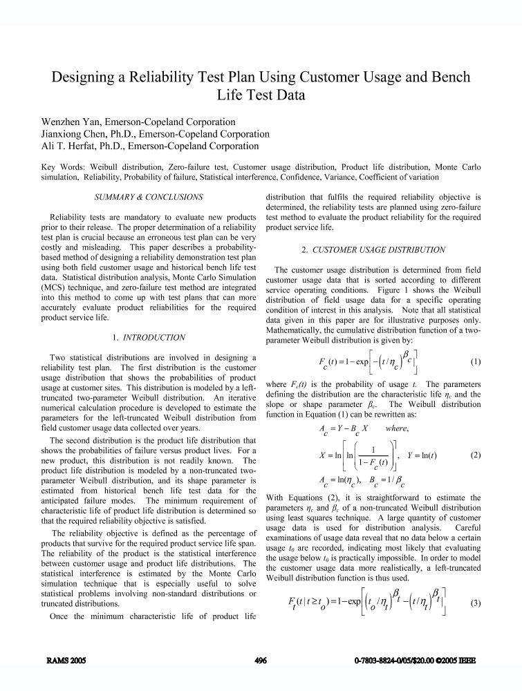 Designing a reliability test plan using customer usage and bench life ...
