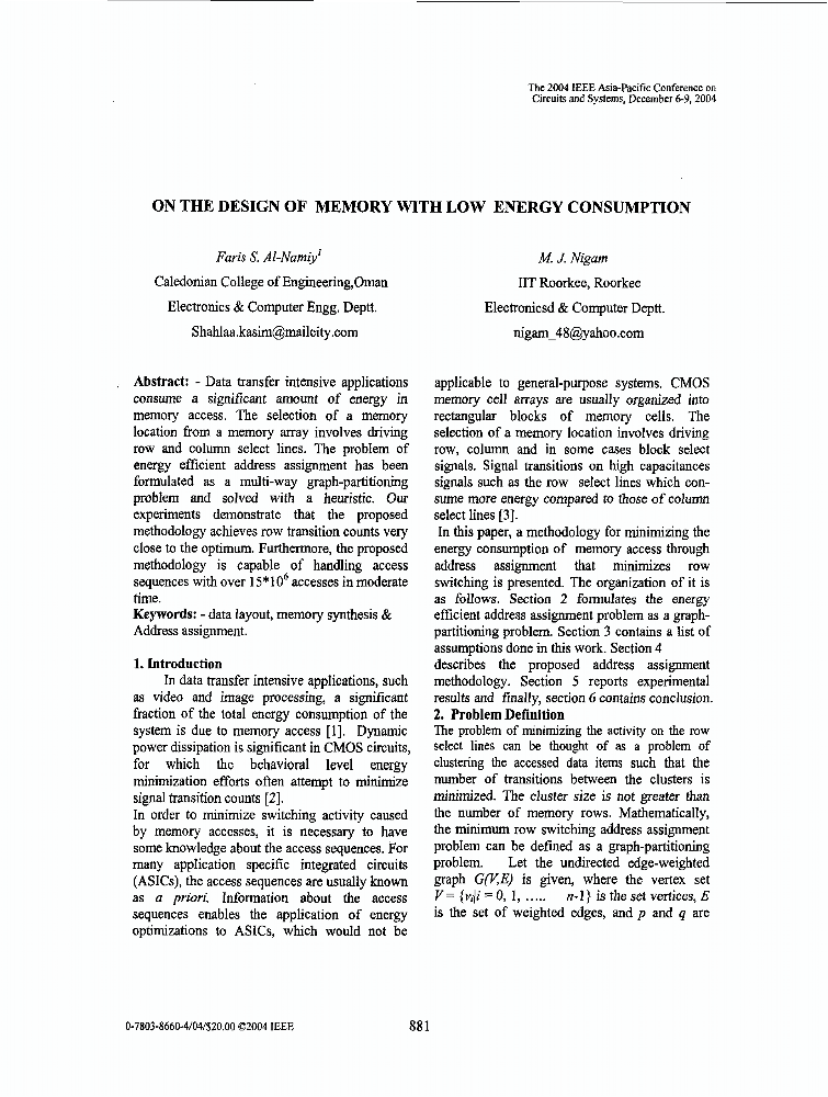 On the design of memory with low energy consumption | IEEE Conference ...