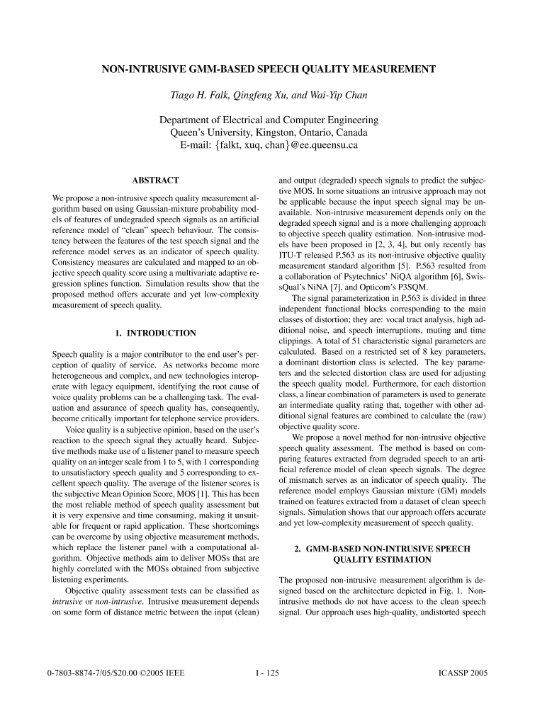 Non-intrusive GMM-based speech quality measurement | IEEE Conference Publication | IEEE Xplore