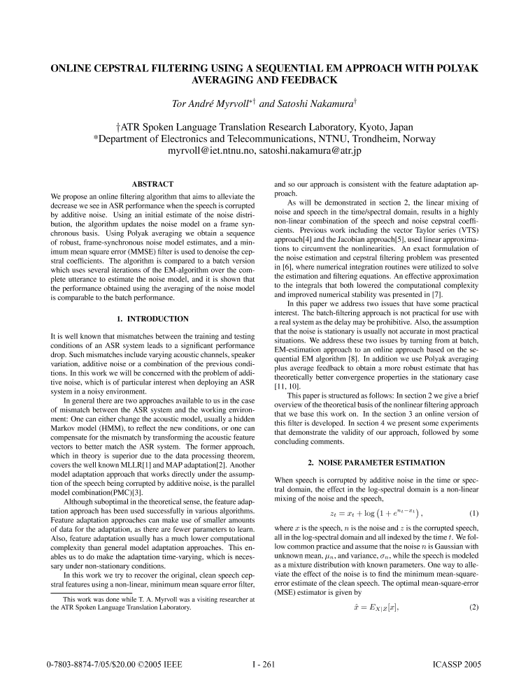Online Cepstral Filtering Using A Sequential Em Approach With Polyak Averaging And Feedback