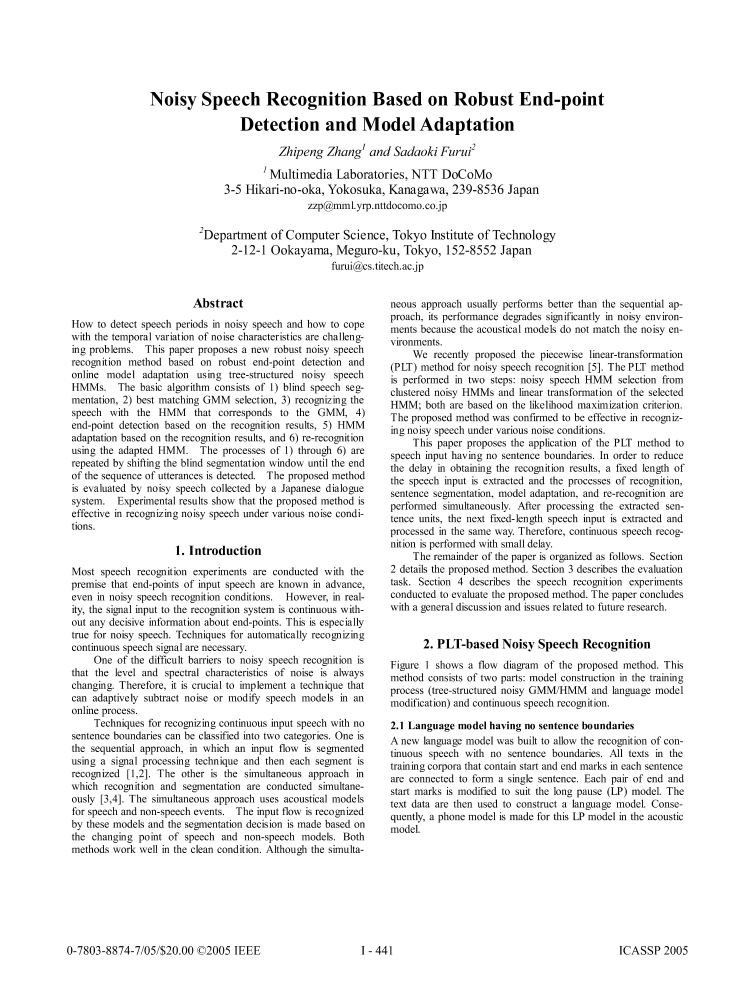 Noisy Speech Recognition Based On Robust End Point Detection And Model Adaptation Ieee