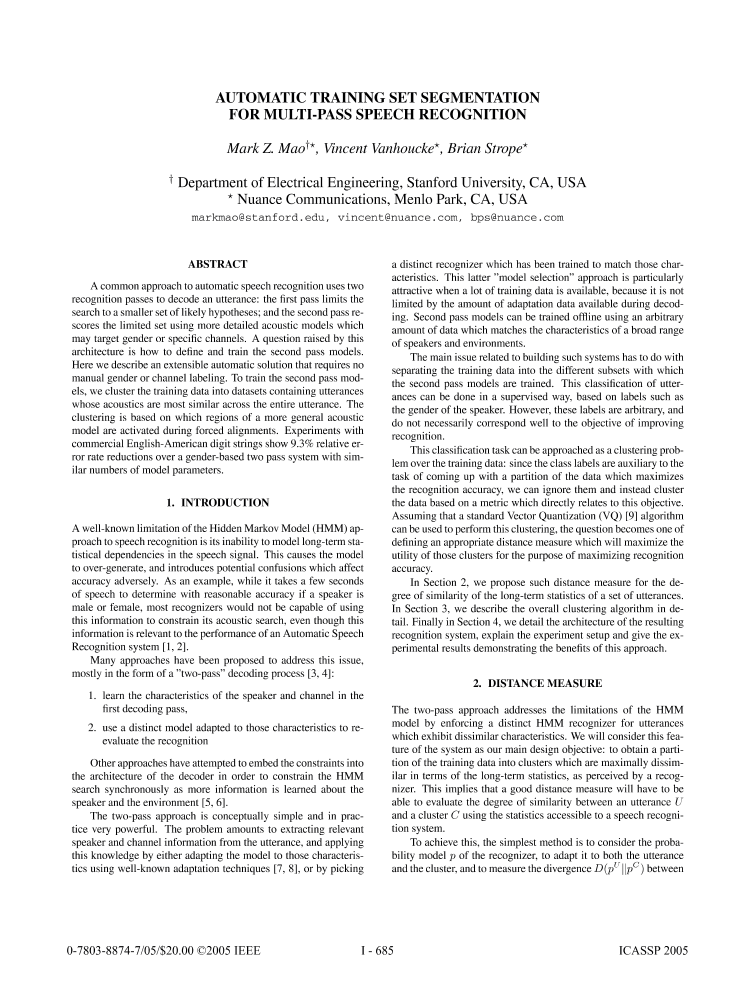 Automatic training set segmentation for multi-pass speech recognition ...