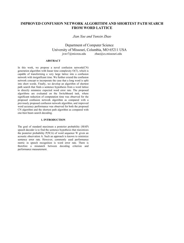 Improved confusion network algorithm and shortest path search from word ...