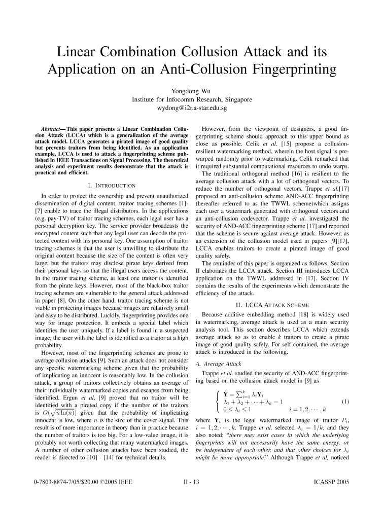 Linear combination collusion attack and its application on an anti ...