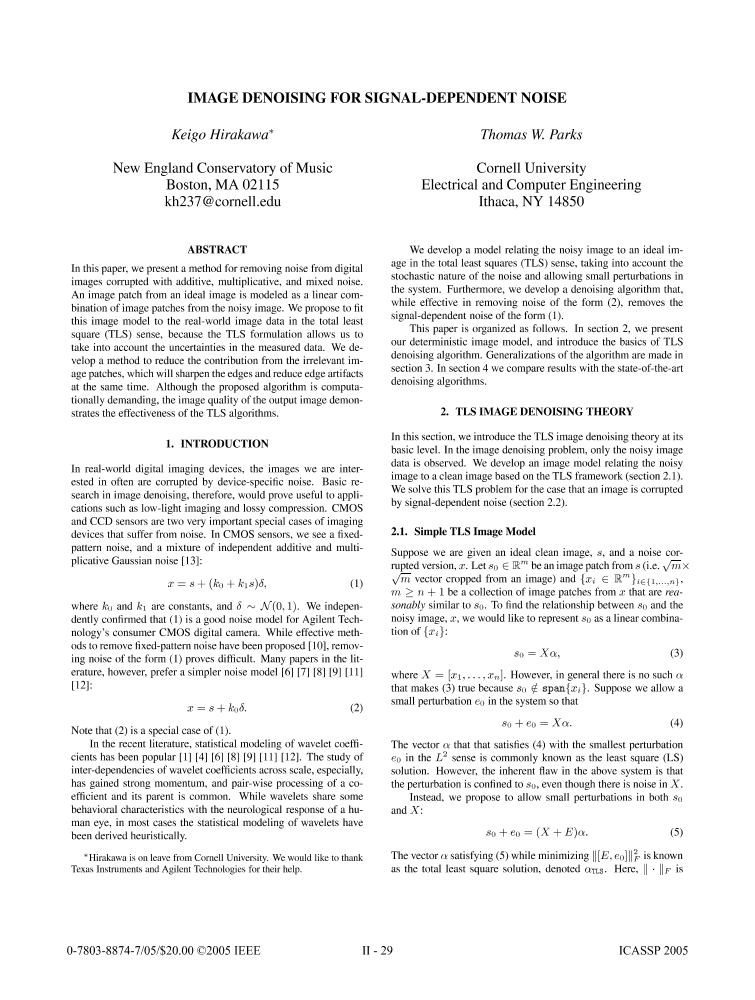 Image denoising for signal-dependent noise | IEEE Conference Publication | IEEE Xplore