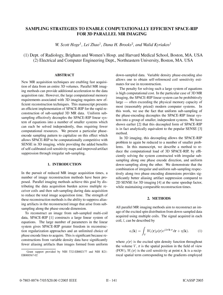 Sampling strategies to enable computationally efficient SPACE-RIP for 3D parallel MR imaging ...