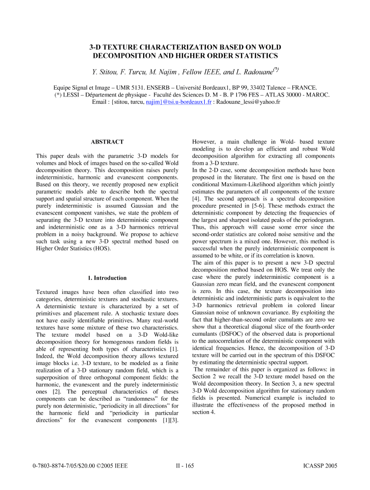 3-D texture characterization based on Wold decomposition and higher ...