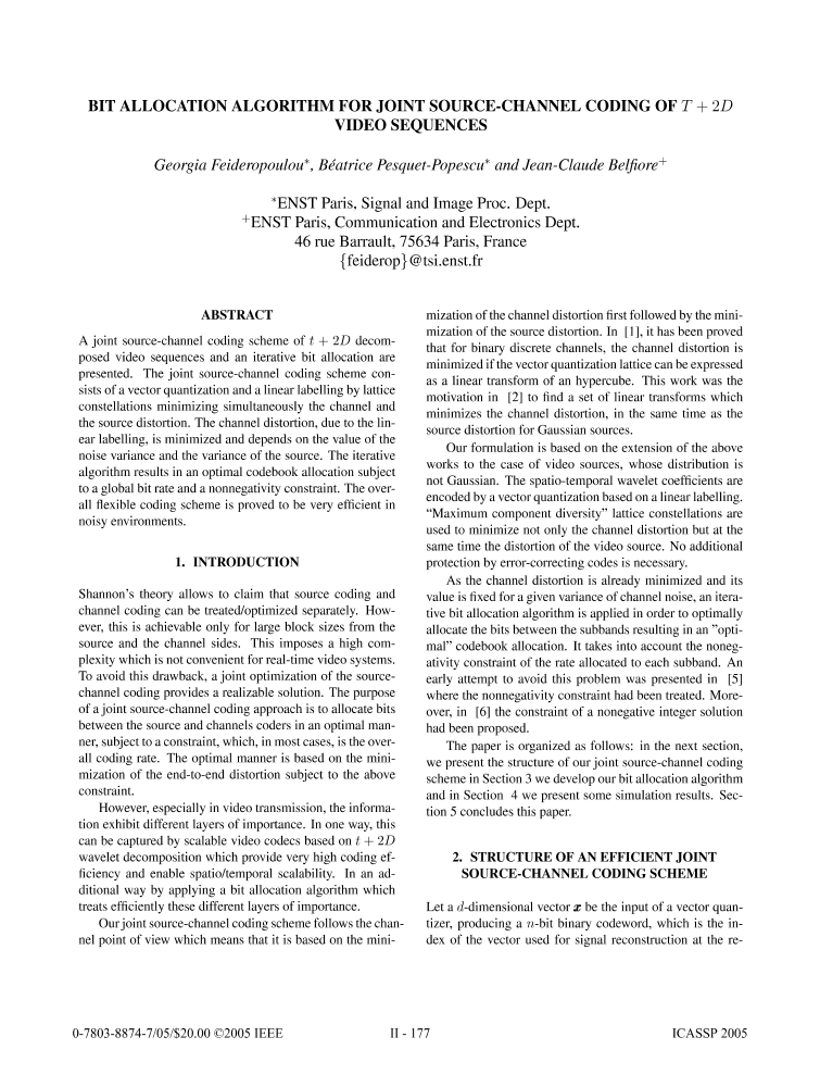 Bit allocation algorithm for joint source-channel coding of t + 2D ...