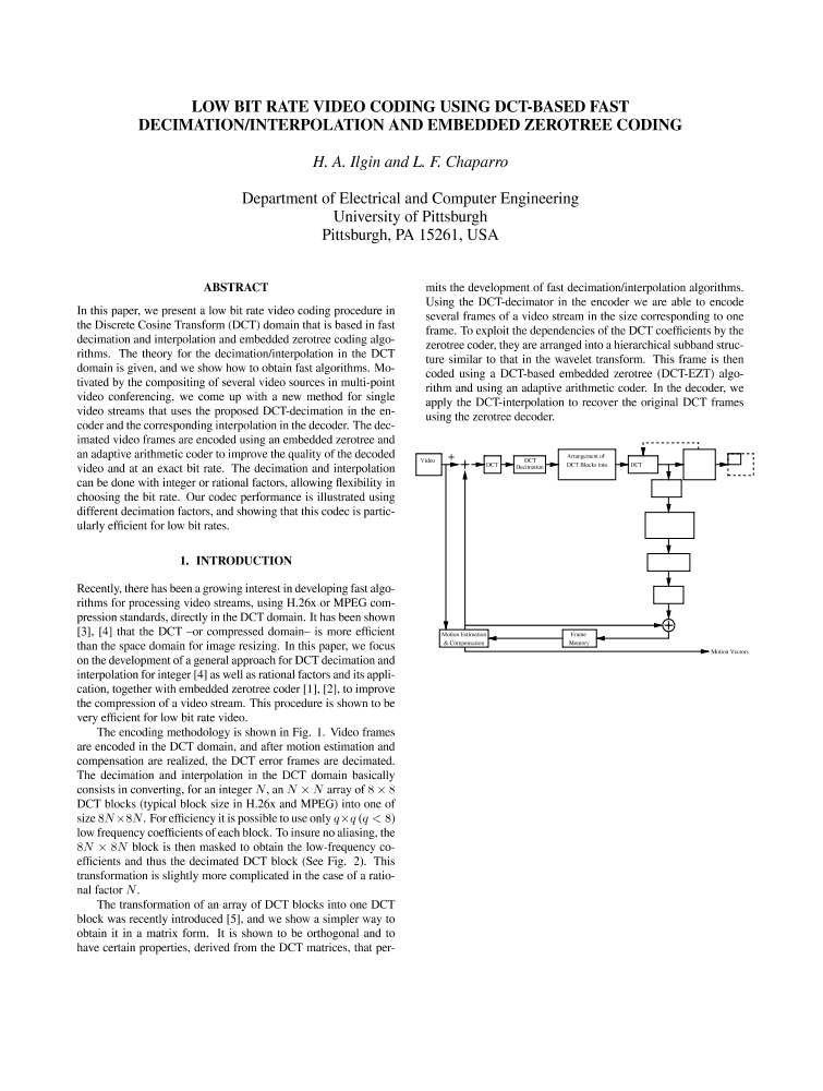 Low bit rate video coding using DCT-based fast decimation/interpolation and embedded zerotree ...