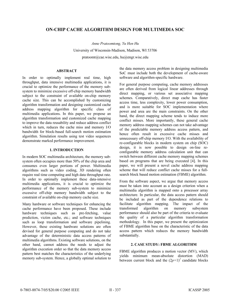 On-chip cache algorithm design for multimedia SOC | IEEE Conference ...