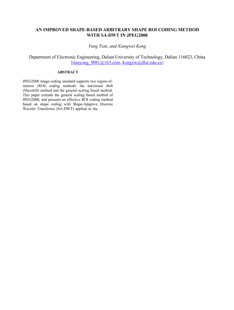 An improved shape-based arbitrary shape ROI coding method with SA-DWT in JPEG2000 | IEEE ...