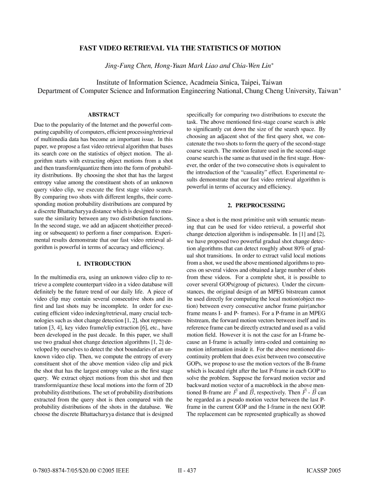 Fast video retrieval via the statistics of motion | IEEE Conference ...