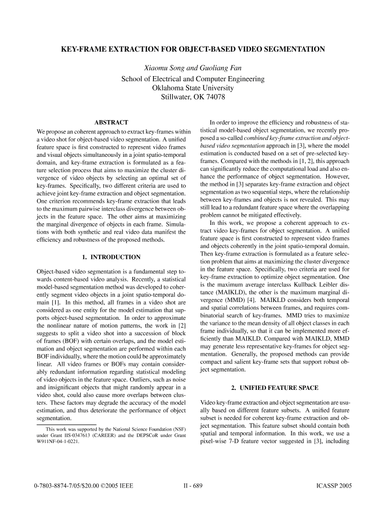 Key-frame extraction for object-based video segmentation | IEEE ...