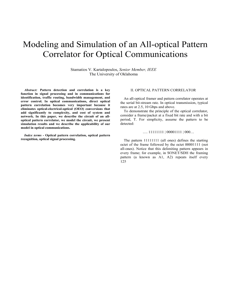 Modeling and simulation of an all-optical pattern correlator for ...