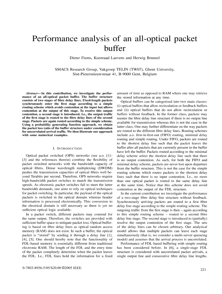 Performance analysis of an all-optical packet buffer | IEEE Conference ...