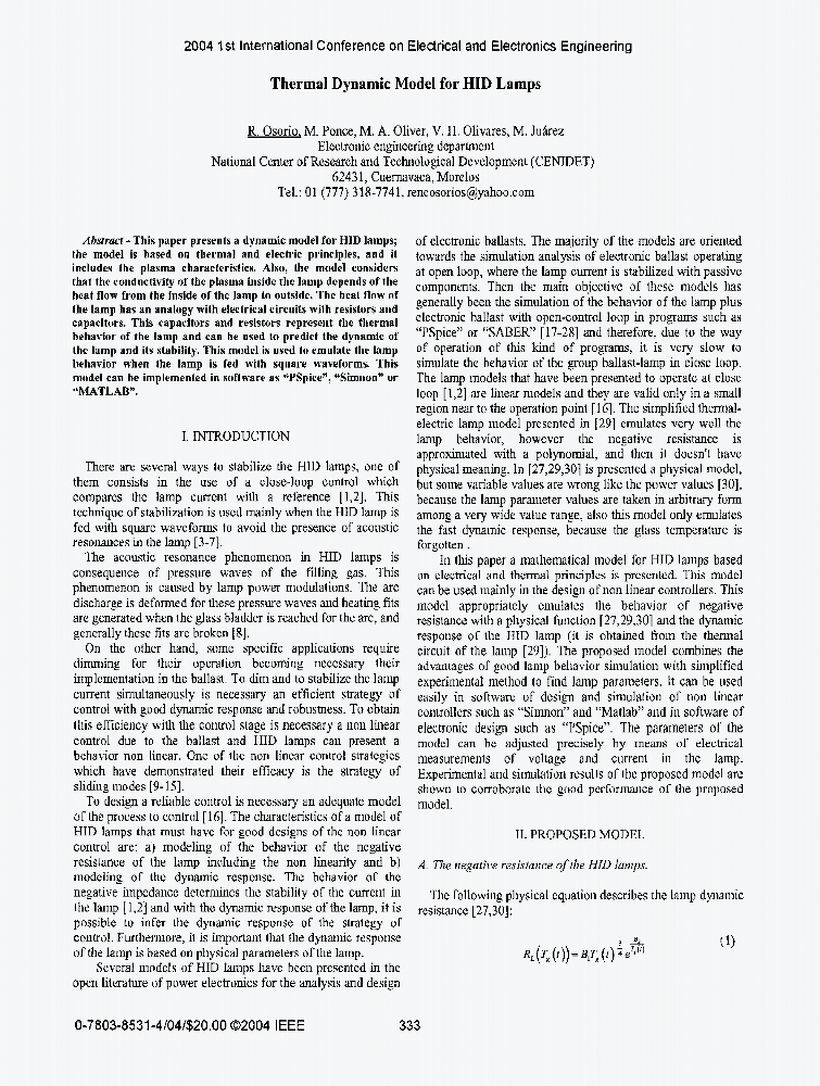 Thermal dynamic model for HID lamps | IEEE Conference Publication ...