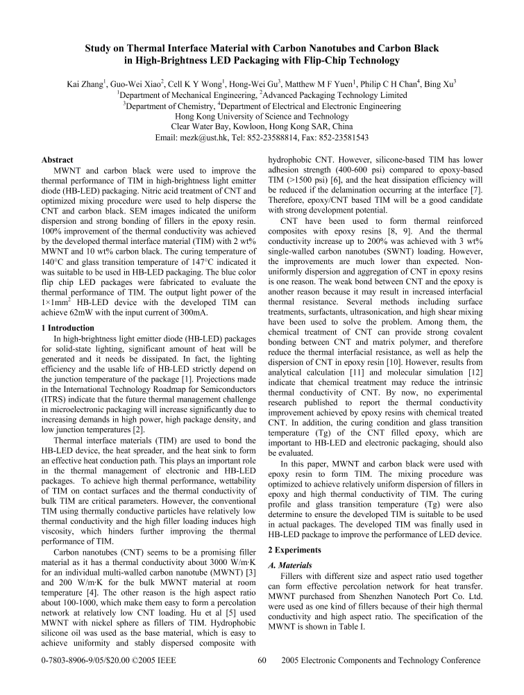 Study on Thermal Interface Material with Carbon Nanotubes and Carbon ...