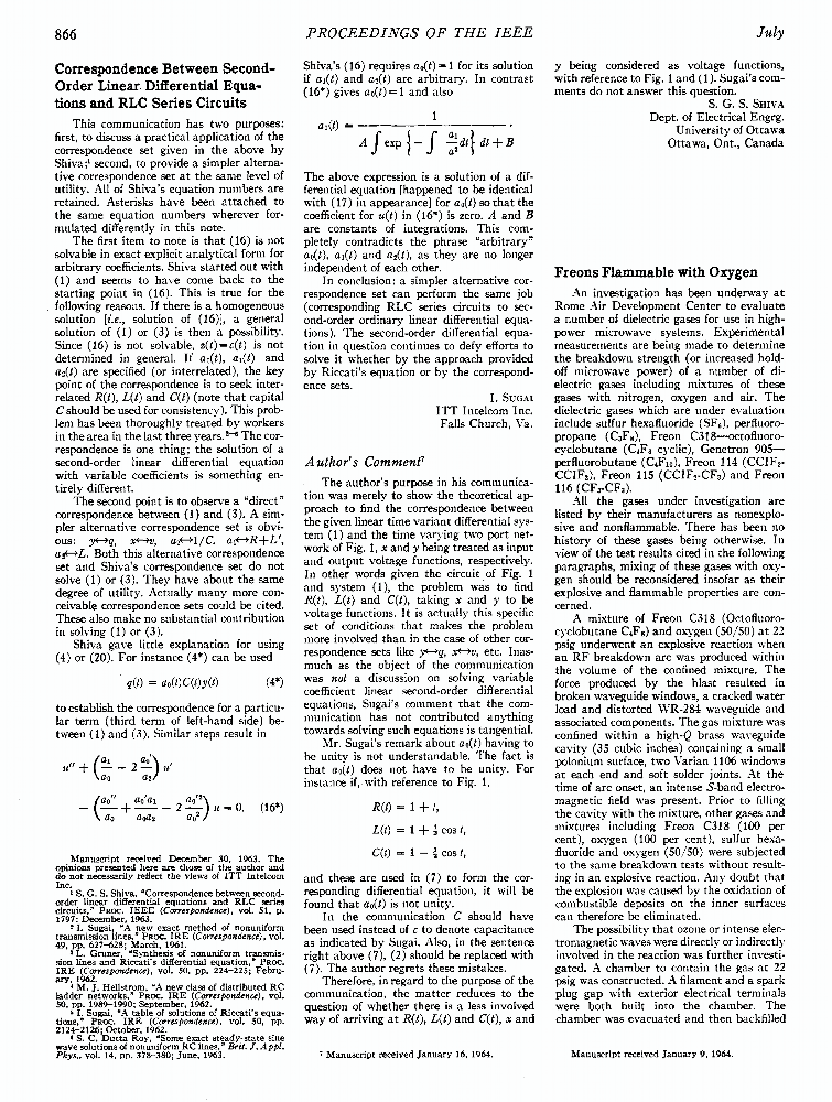 Correspondence between second-order linear differential equations and ...