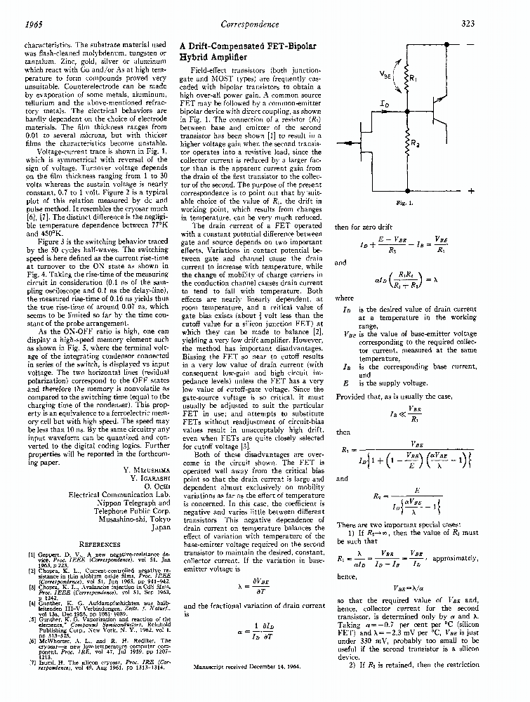 A drift-compensated FET-bipolar hybrid amplifier | IEEE Journals & Magazine | IEEE Xplore