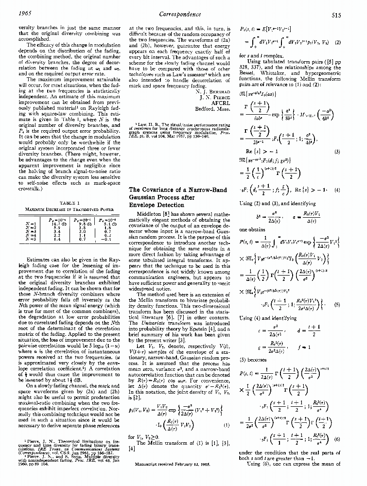The covariance of a narrow-band gaussian process after envelope detection | IEEE Journals ...