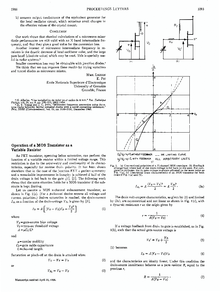 Operation of a MOS transistor as a variable resistor - IEEE Journals ...