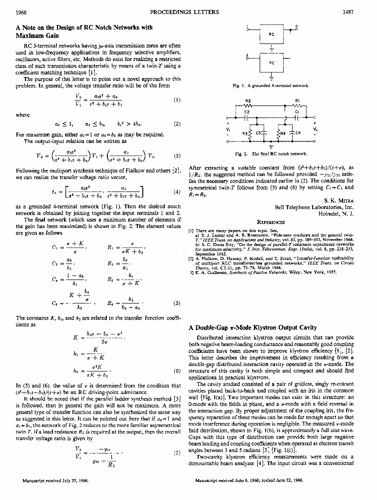 A note on the design of RC notch networks with maximum gain | IEEE ...
