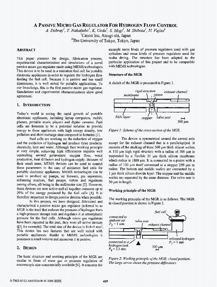 A passive micro gas regulator for hydrogen flow control | IEEE ...