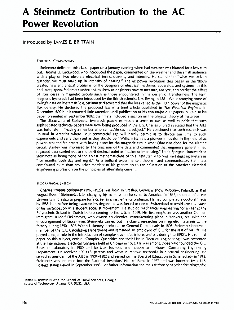 A steinmetz contribution to the AC power revolution | IEEE Journals ...