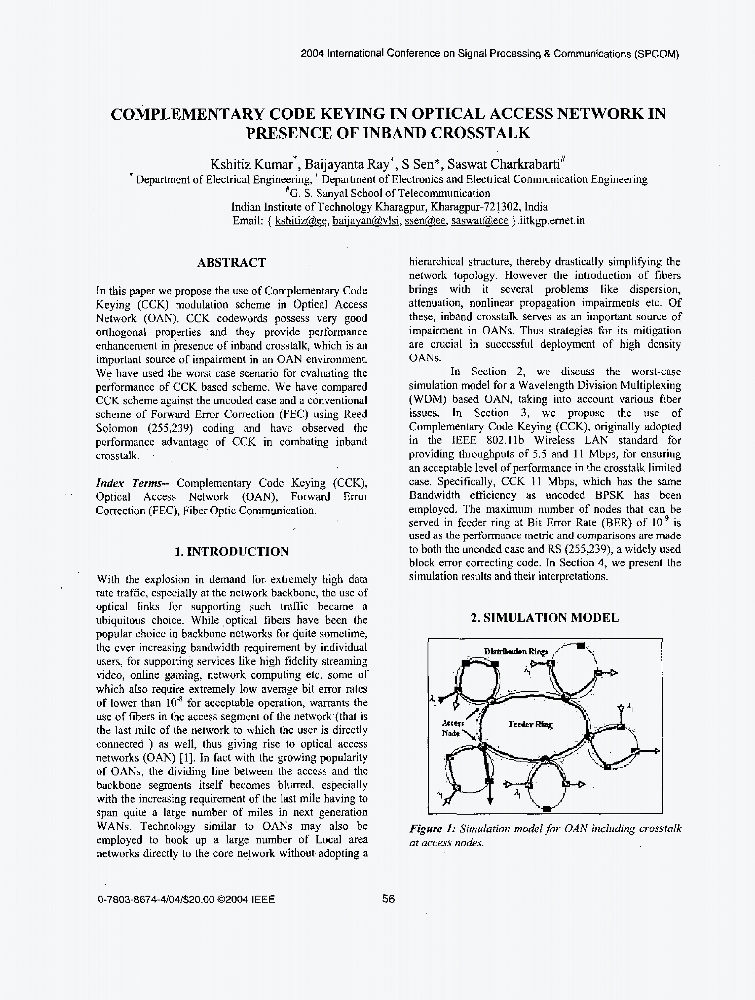 Complementary code keying in optical access network in presence of inband crosstalk | IEEE ...